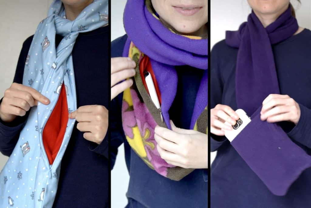 3 DIY Scarfs With Pockets (and Free Sewing patterns) - Fabricated Closet