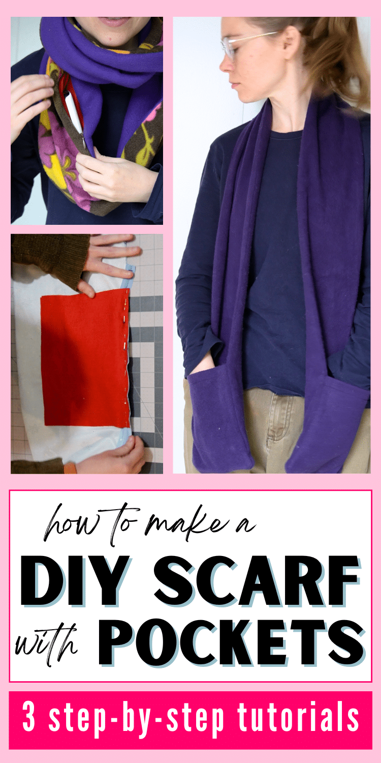 3 DIY Scarfs With Pockets (and Free Sewing patterns) - Fabricated Closet
